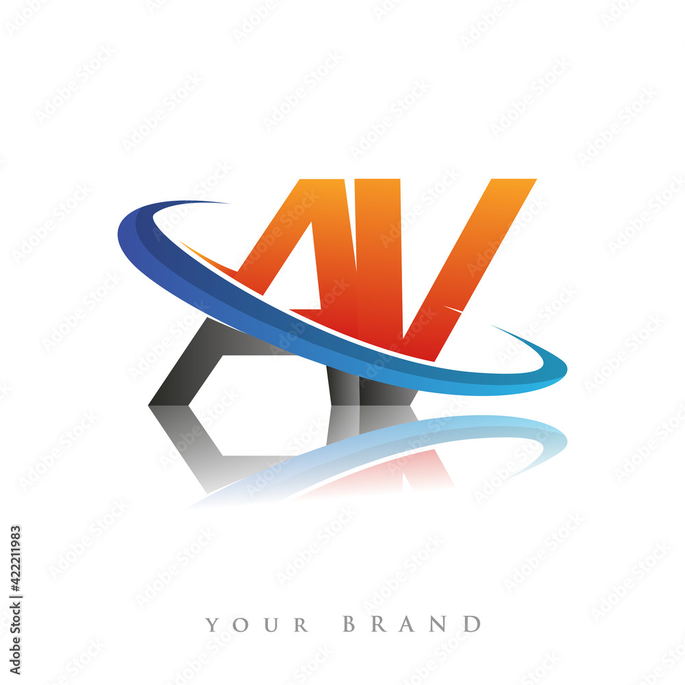 initial logo AV company name colored orange and blue swoosh design ...