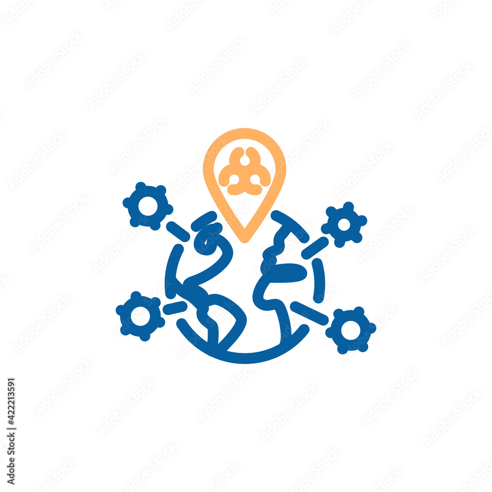 Vector thin line icon illustration with planet earth globe, biohazard ...