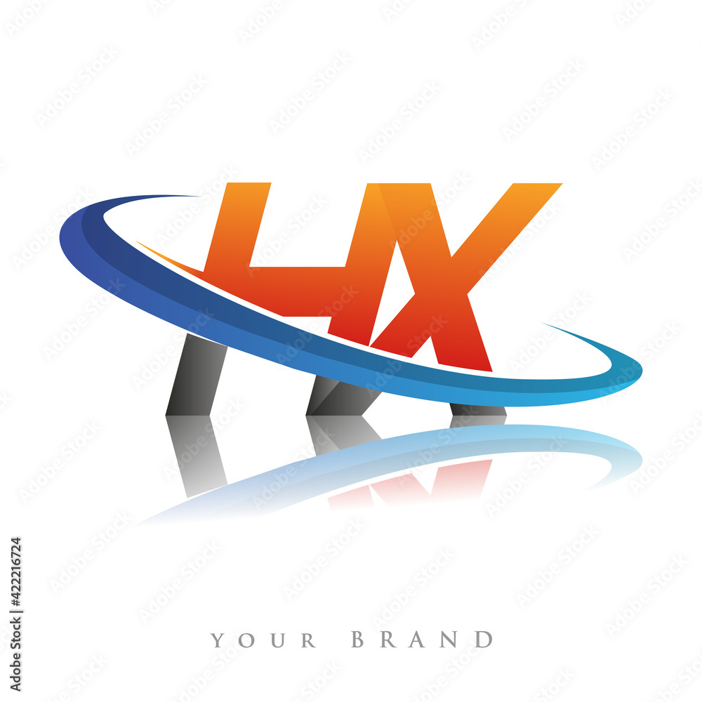 initial logo HX company name colored orange and blue swoosh design ...