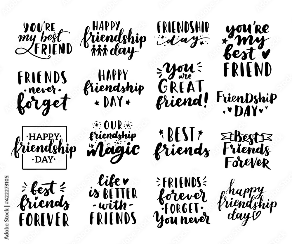 Happy Friendship Day cute hand lettering big set. Best friends forever ...