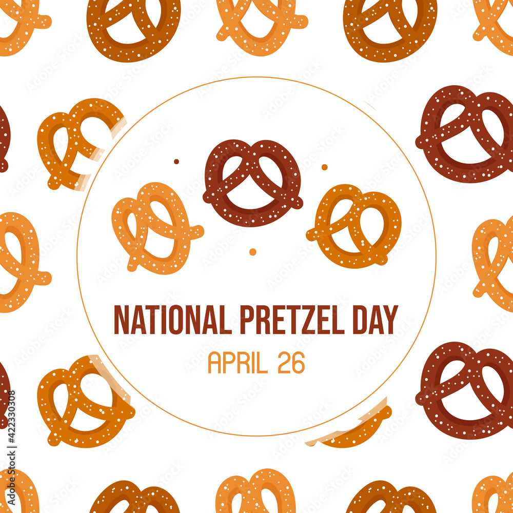 National Pretzel Day vector greeting card, illustration with cute brown ...