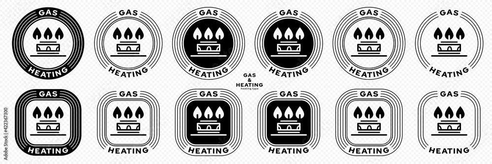 Product packaging concept. Marking - gas type of heating. Gas burner ...