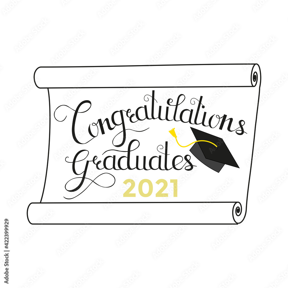 Class of 2021. Congratulations graduates logo template with academic ...