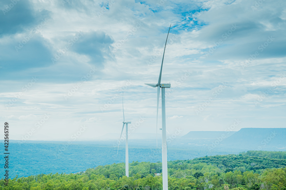 Panorama view of Wind power windmill generators farm of Electricity ...