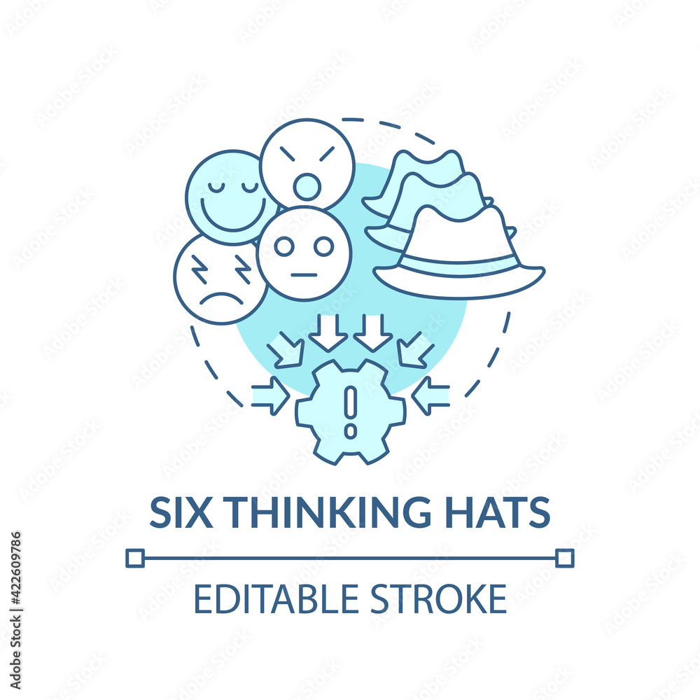 Six thinking hats blue concept icon. Method for evaluating. Find ...