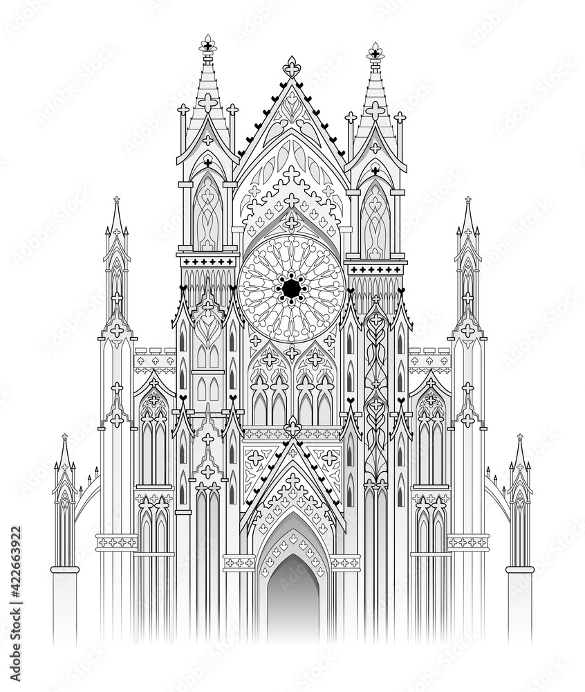 Illustration of medieval Gothic cathedral with beautiful stained glass ...