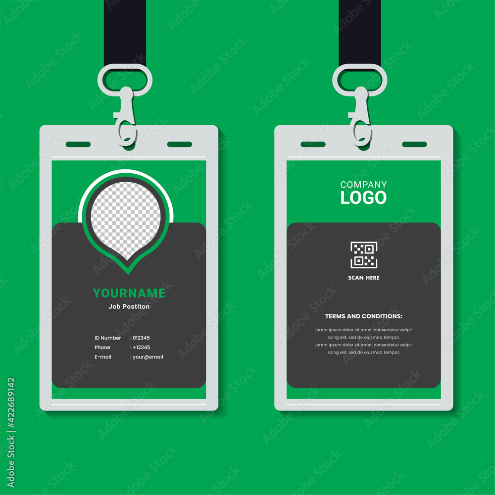 professional corporate id card template, clean green id card design ...