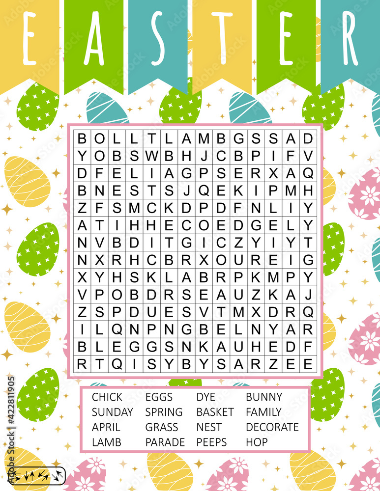 Easter word search puzzle. Printable educational game for kids. Funny ...