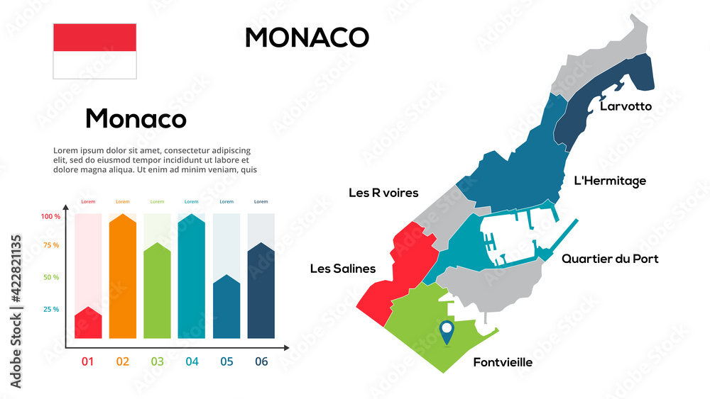 Monaco map. Image of a global map in the form of regions of Monaco ...