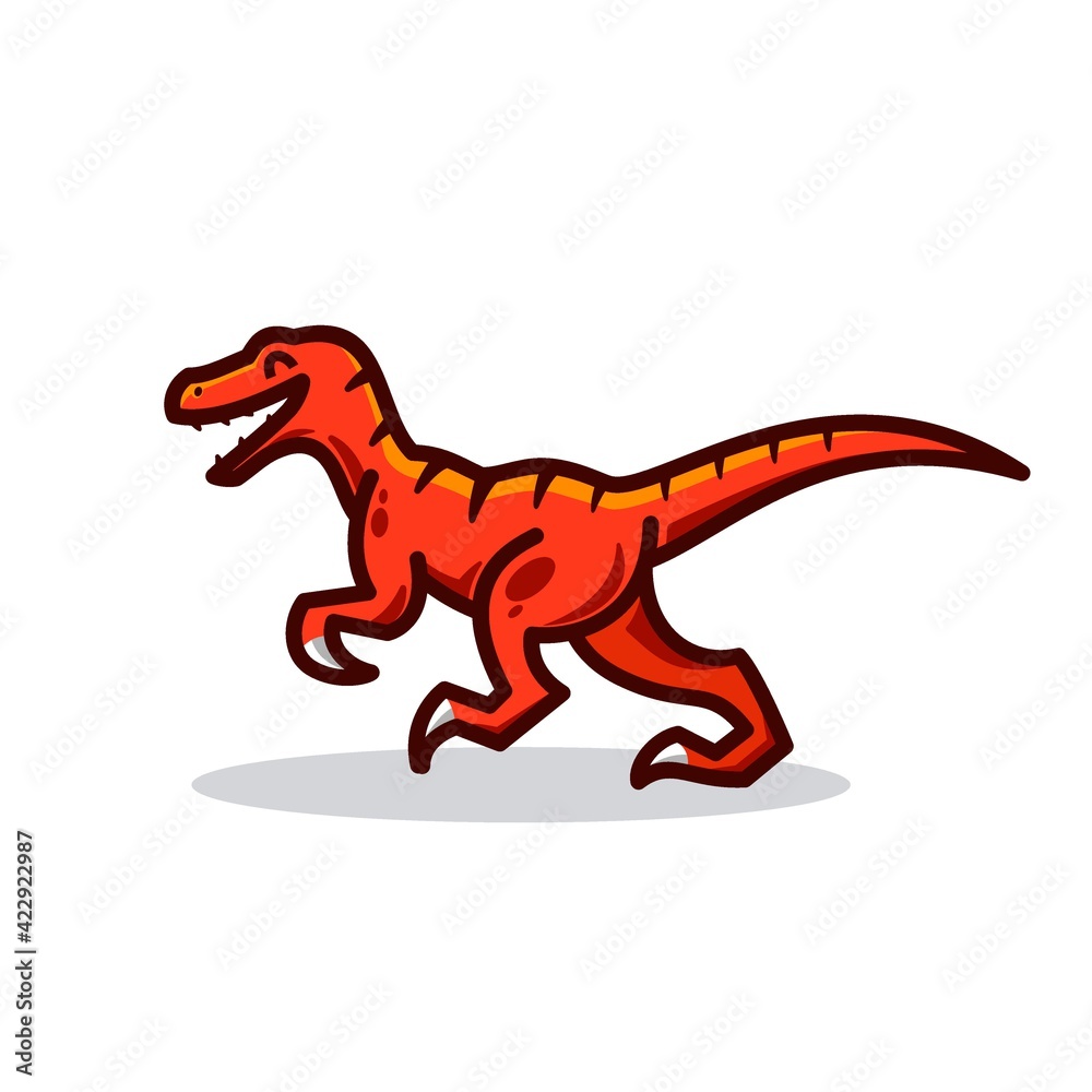 red raptor logo icon, happy Velociraptor dinosaur, Vector illustration ...