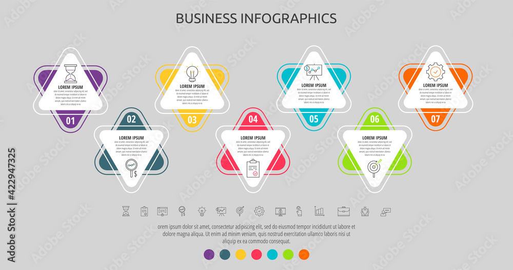 Modern and simple flat vector triangle infographic with 7 steps ...