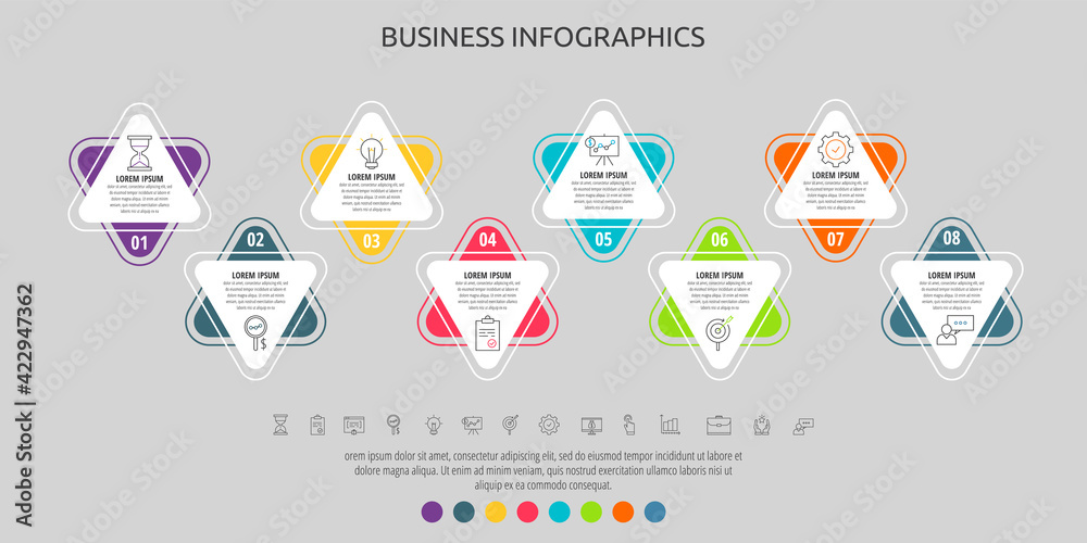 Modern and simple flat vector triangle infographic with 8 steps ...
