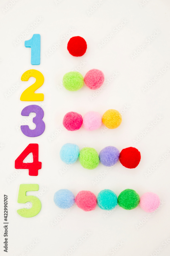 Digits and Pom Poms. Numbers and dots. Counting game for early ...