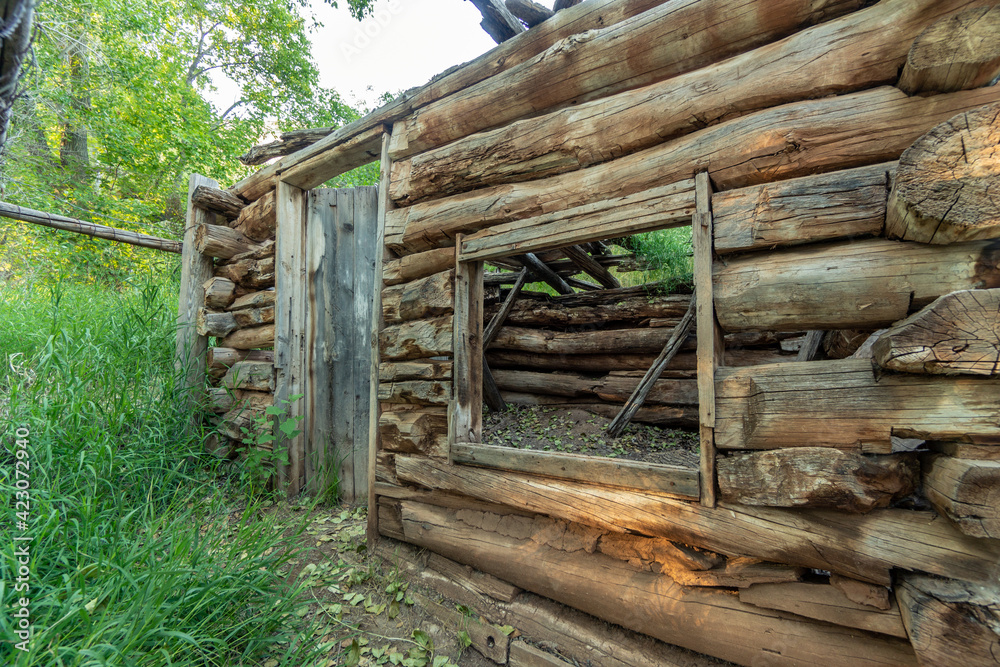 A simple log cabin style building, structure used as a chicken house ...