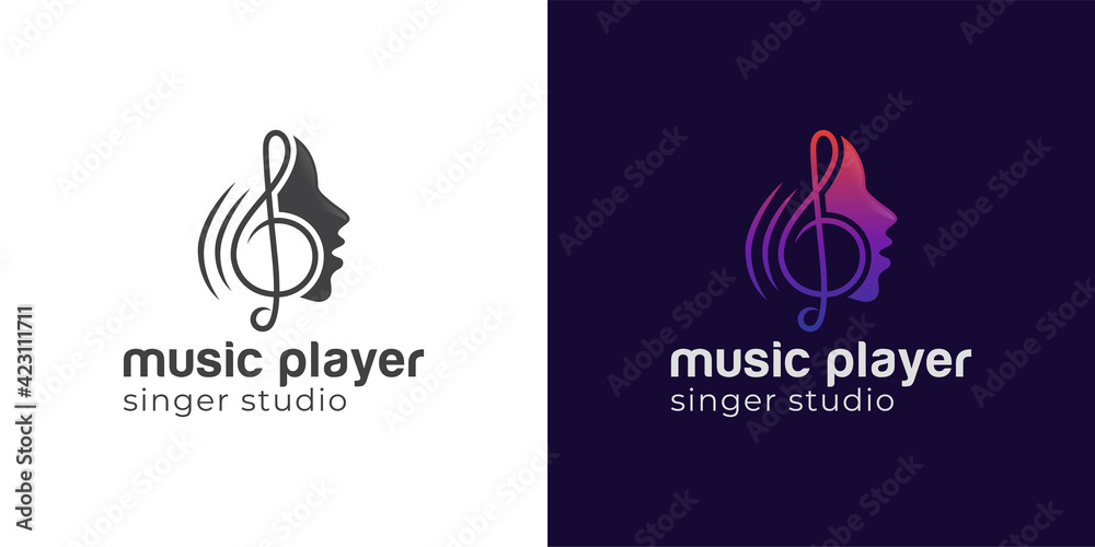 Singer Vocal for Karaoke logo, Choir with Music Notes Treble Clef ...