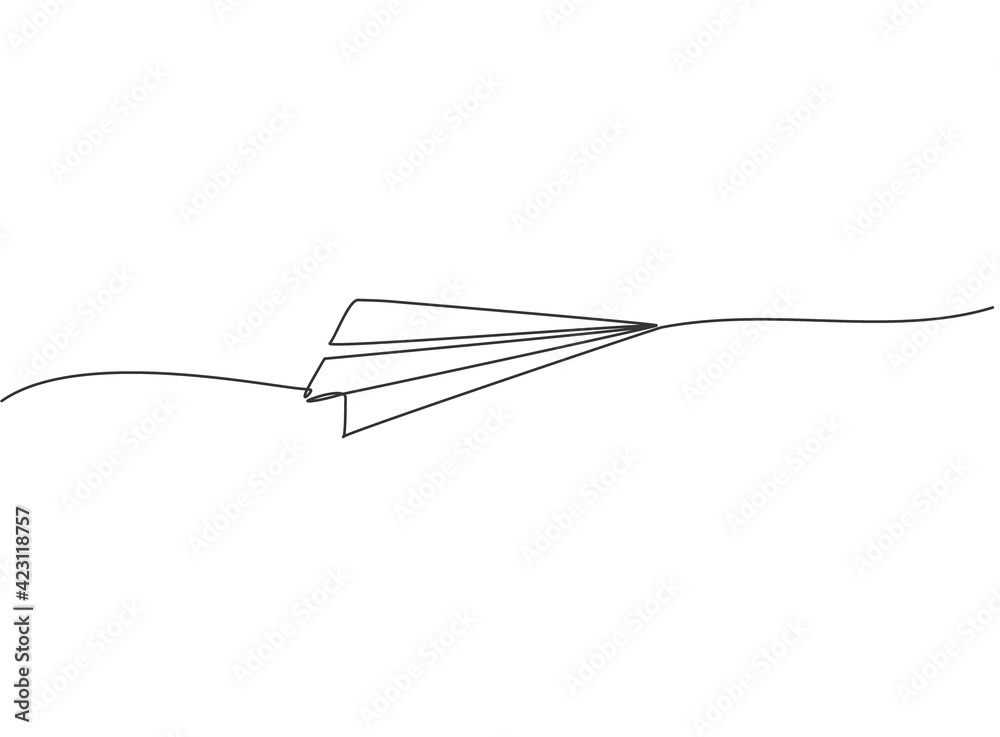 Continuous one line drawing of paper airplane flying on the sky with ...