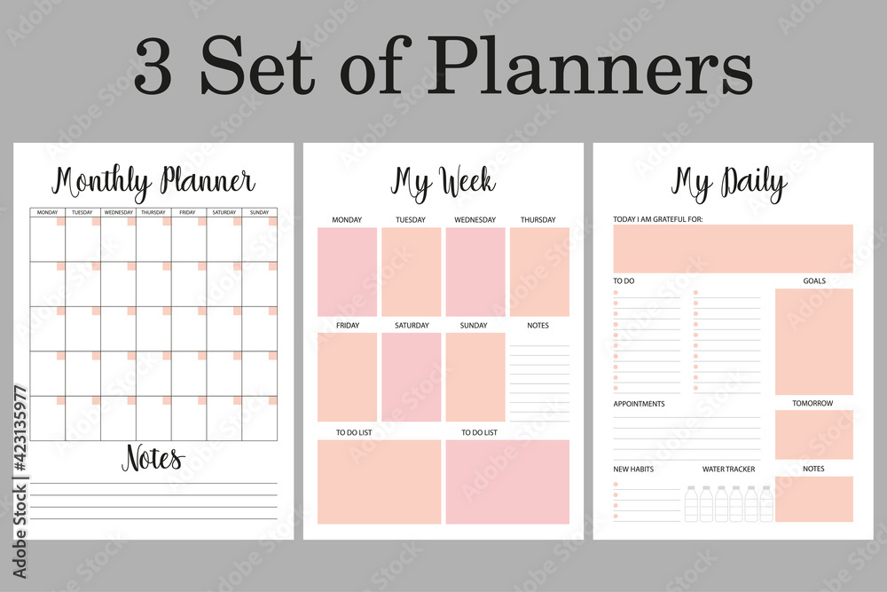 Стоковое векторное изображение «Daily, weekly, monthly planners set, 3 ...