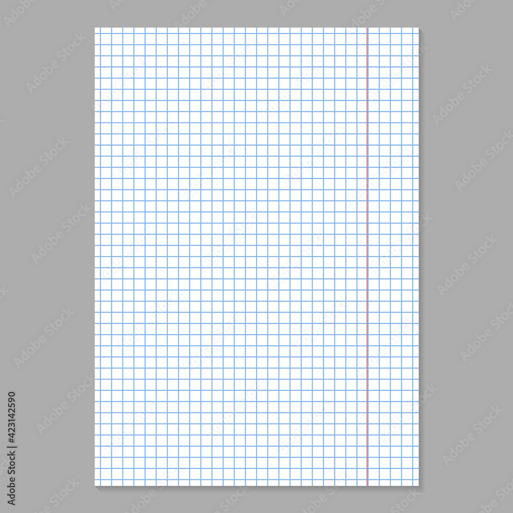 Realistic blank lined paper sheet in A4 format. Grid paper. Squared ...