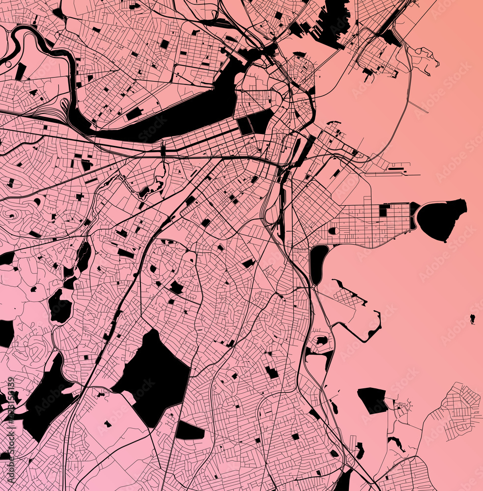 Boston, Massachusetts, United States - Urban vector city map with parks ...