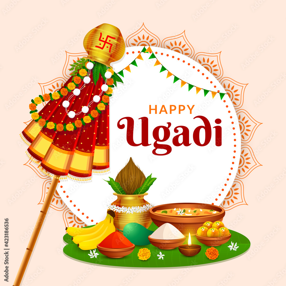 Greeting traditional Gudhi for Indian New Year festival Gudi Padwa ...