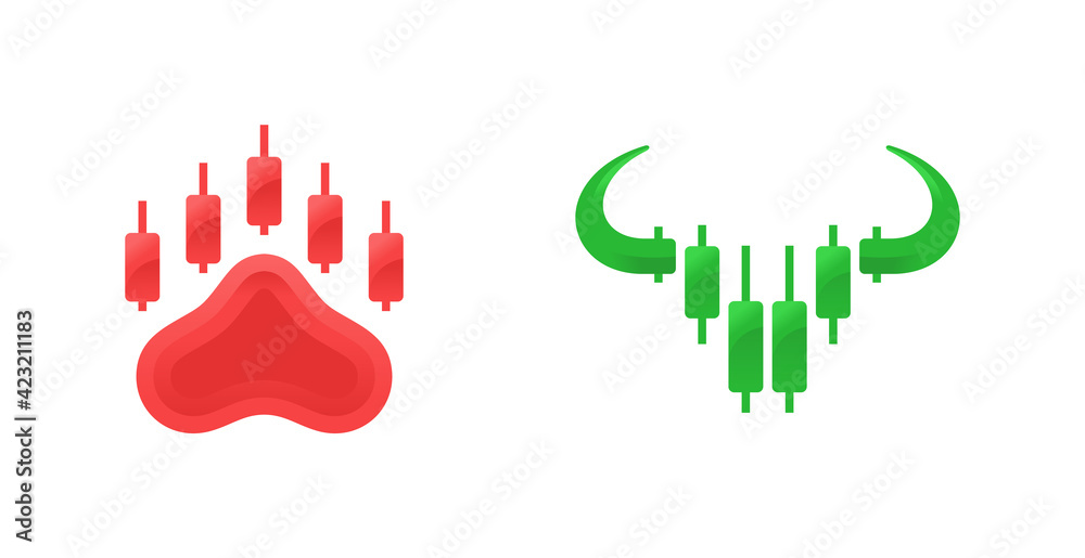 Bear and bull for buy and sell forex trading logo design template ...