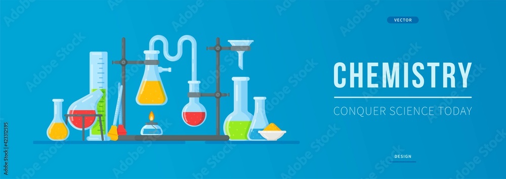 Chemistry Banner. Vector illustration of an experiment in a laboratory ...
