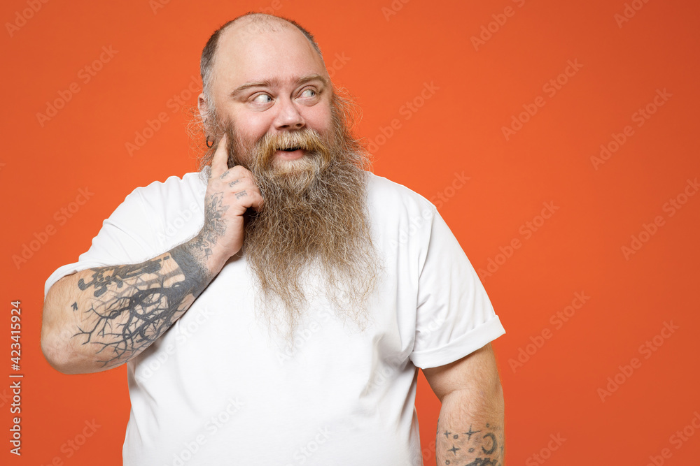 Photo Stock Fat dreamful pensive pudge obese chubby overweight tattooed ...