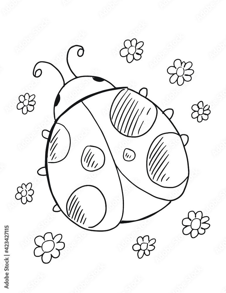 Cute Lady Bug Coloring Page Vector Illustration Art Stock Vector ...
