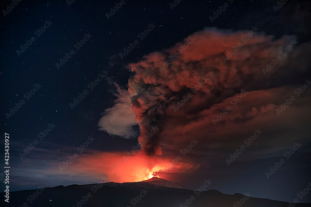 Paroxysmal activity of the Etna volcano in Sicily in 2021. Lapilli and ...