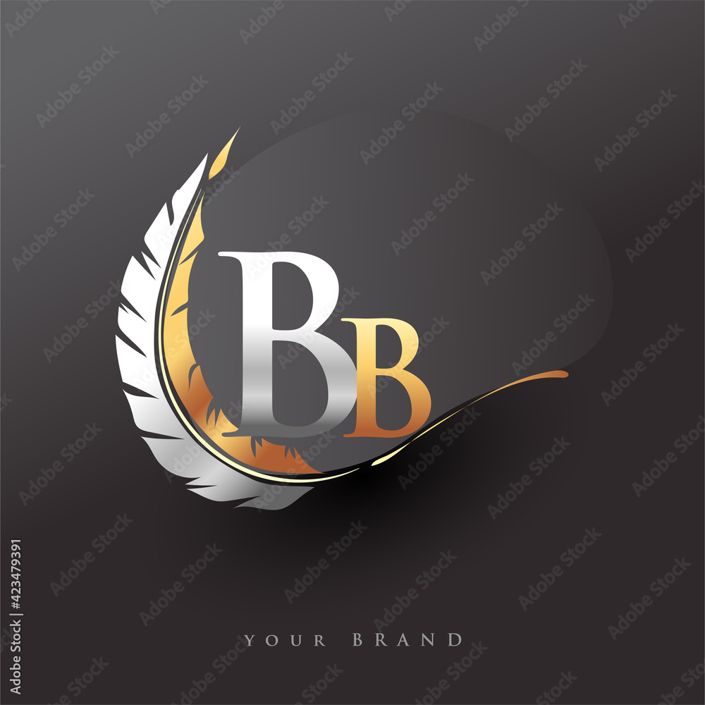 Initial letter BB logo with Feather Gold And Silver Color, Simple and ...