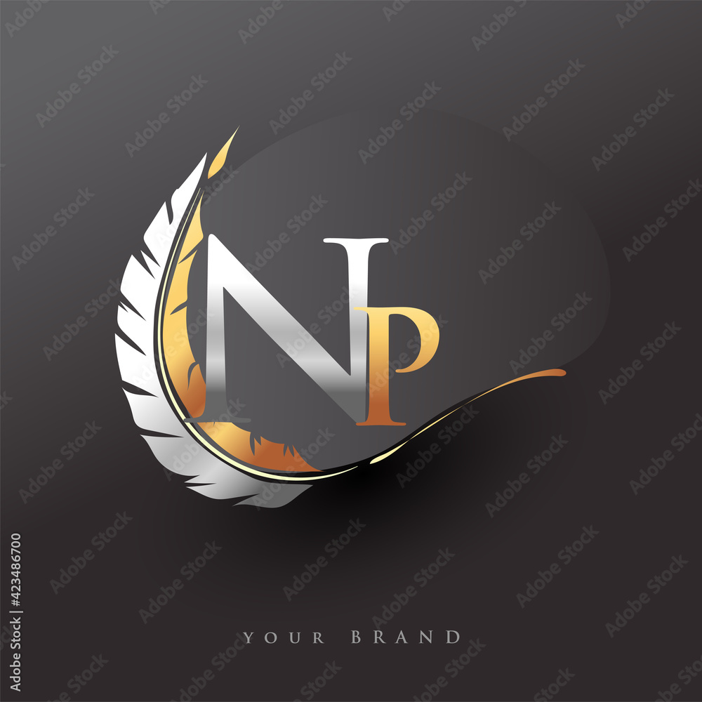Initial letter NP logo with Feather Gold And Silver Color, Simple and ...