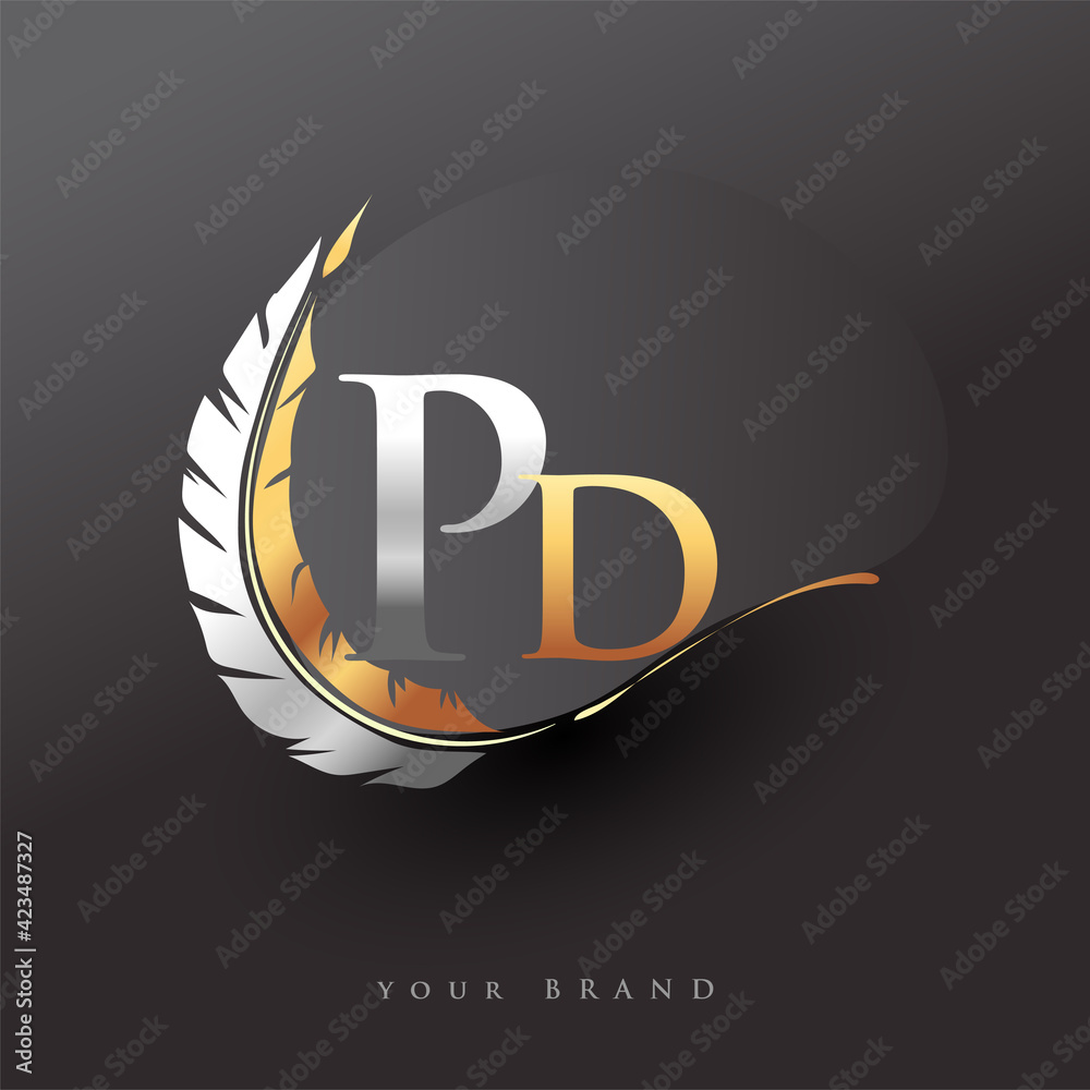 Initial letter PD logo with Feather Gold And Silver Color, Simple and ...