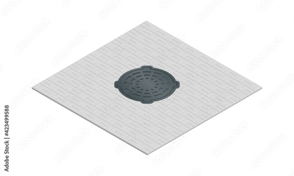 Vector illustration closed sewer hatch isolated on white background ...