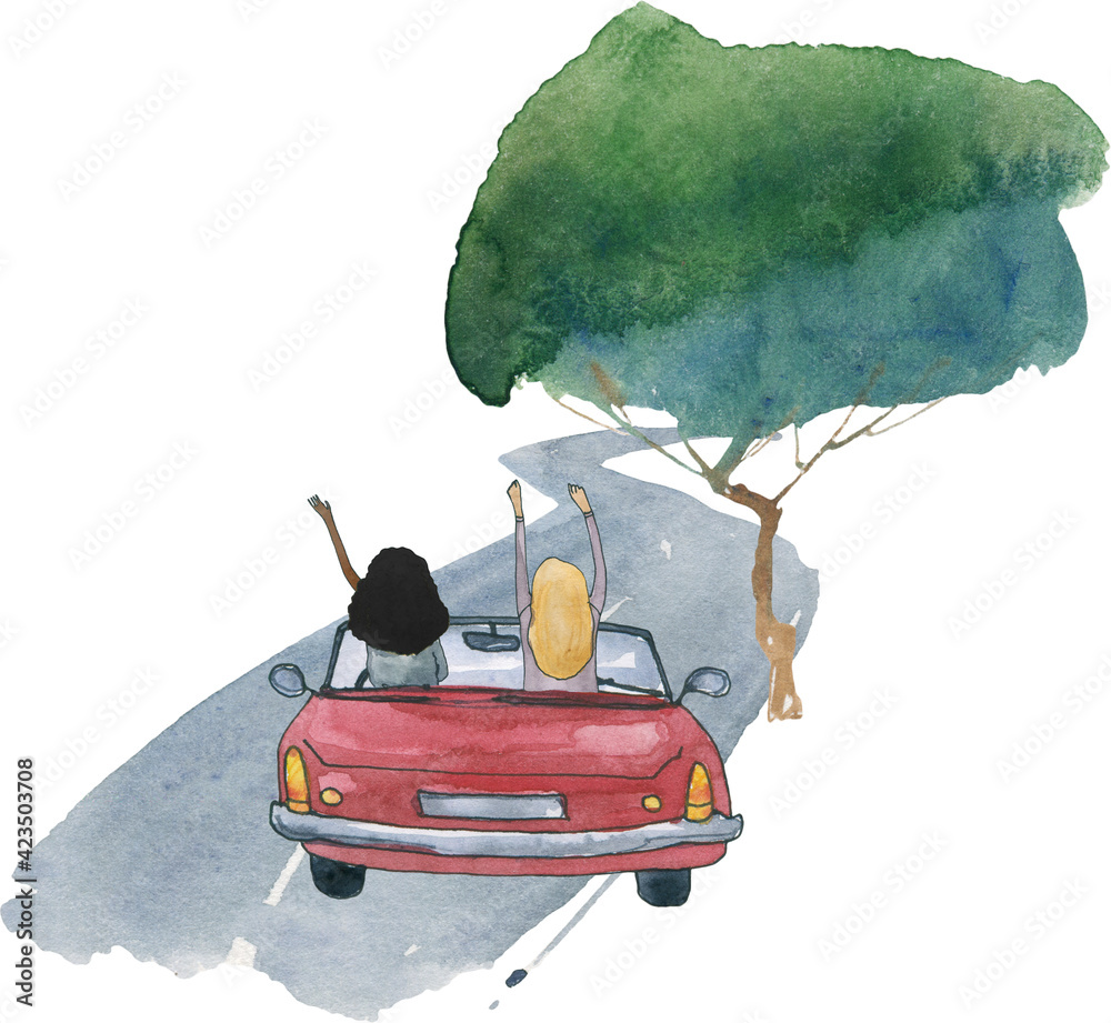 Stock-Illustration „watercolor travel clipart road trip clip art ...