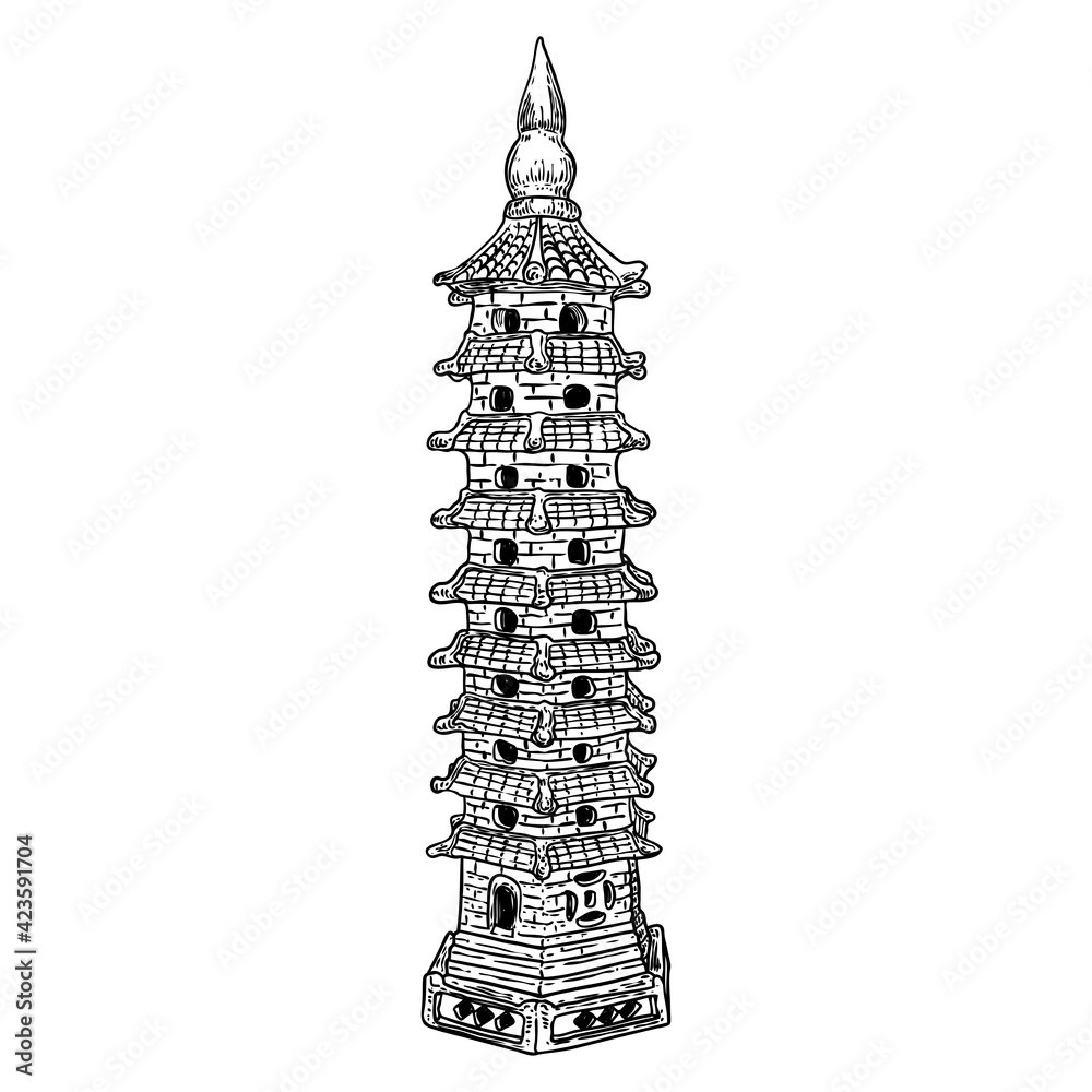 Cultural and religious Chinese pagoda palace statue. China traditional ...