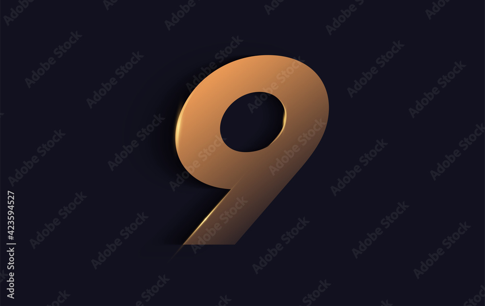 Number nine 9 vector font alphabet, modern dynamic luxury flat design ...