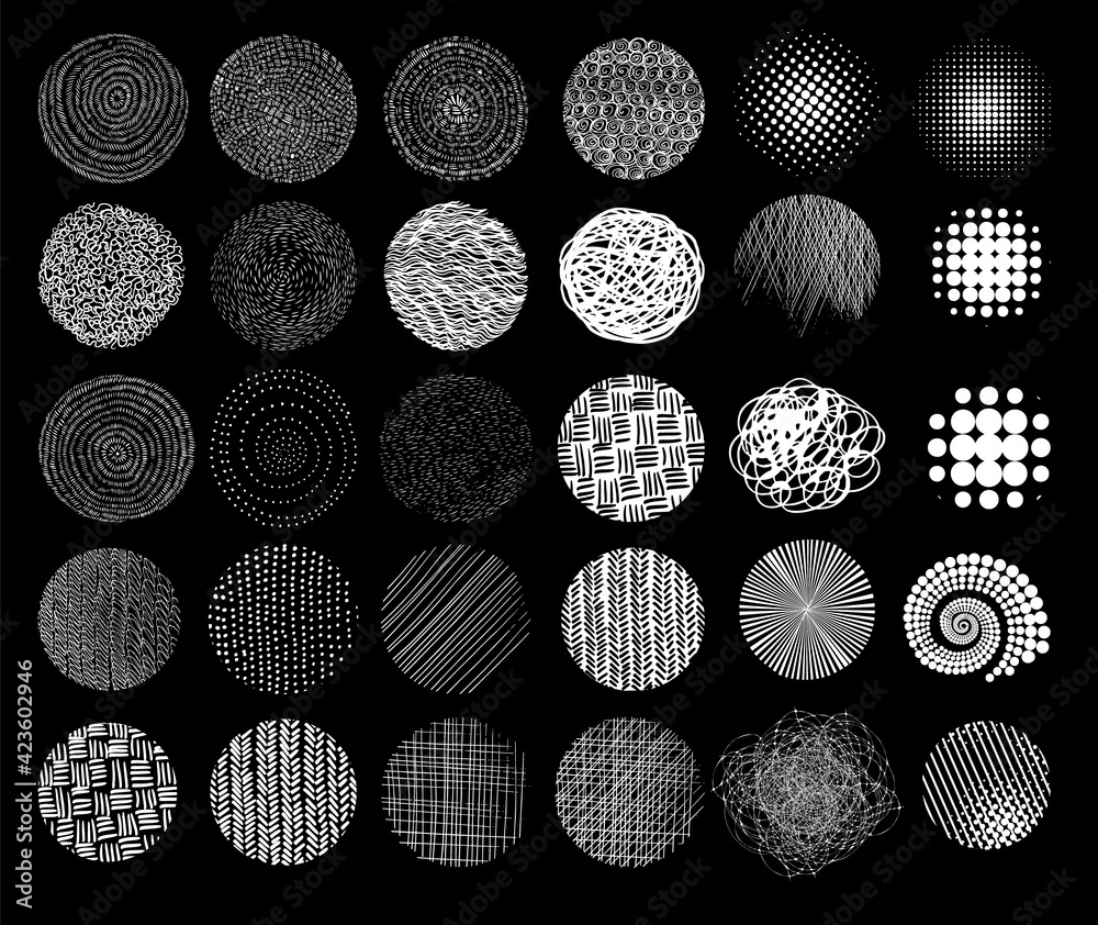 Set of abstract vector halftone stains. Black blots made of round ...