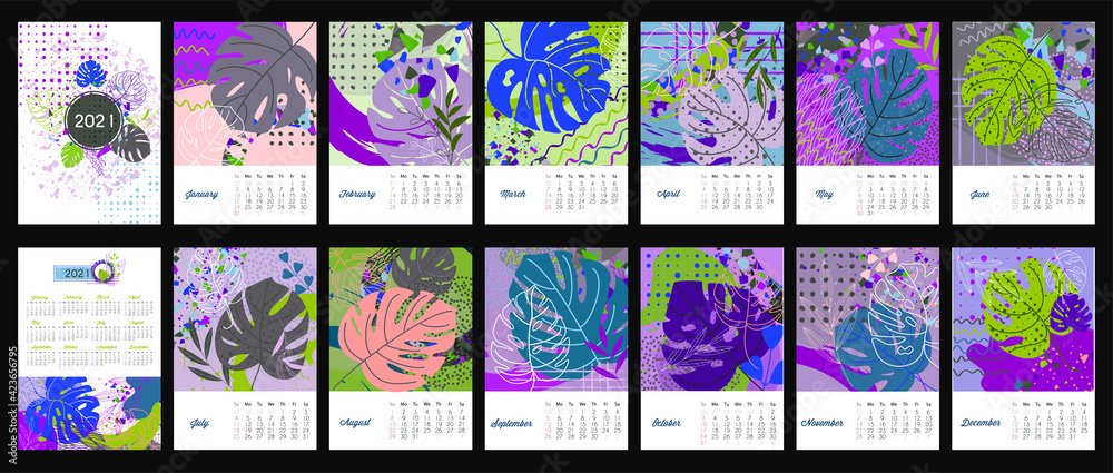 Wall Calendar 2021 with exotic tropical plants. Contemporary design ...