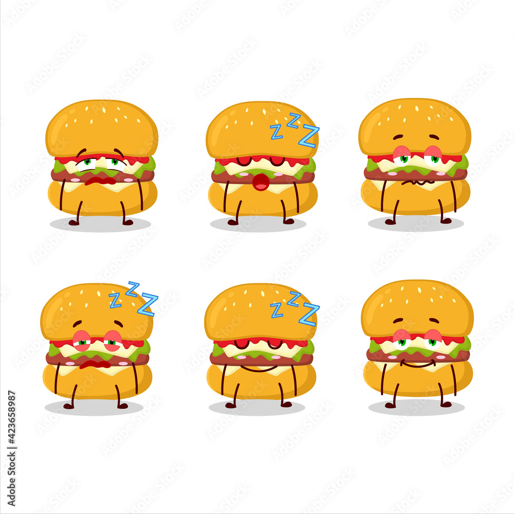 Cartoon character of cheeseburger with sleepy expression Stock Vector ...