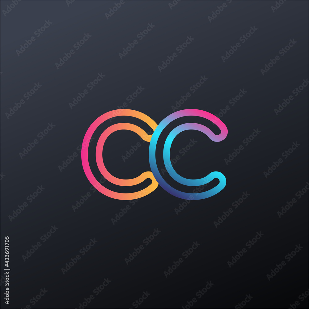 initial logo CC lowercase letter, colorful blue, orange and pink, linked outline rounded logo ...