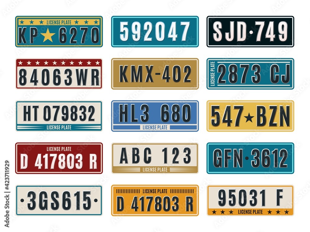 Car plates. Aluminum embossed retro auto numbers, metal licence ...