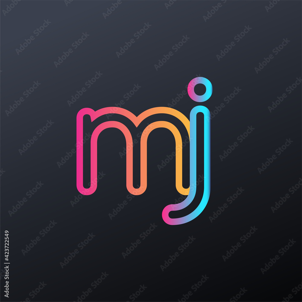 initial logo MJ lowercase letter, colorful blue, orange and pink ...
