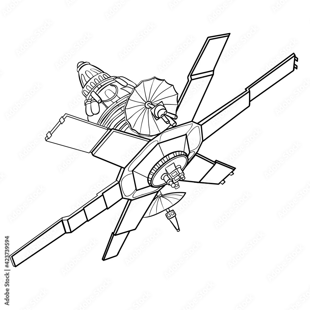 sketch, starship, coloring book, cartoon illustration, isolated object ...