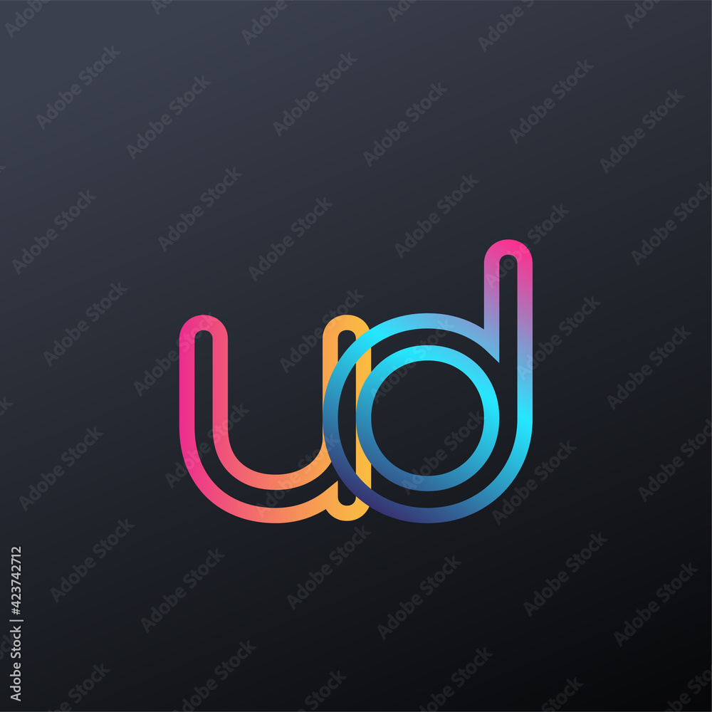 initial logo UD lowercase letter, colorful blue, orange and pink ...