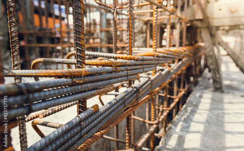 Construction steel rods or bars work reinforcement in conncrete ...