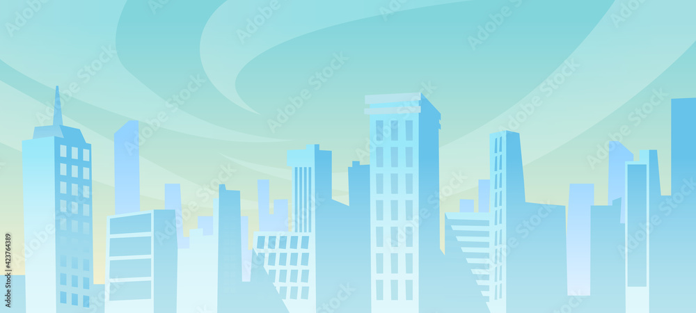 Big city panorama at distance at daytime, cityscape background. Vector ...