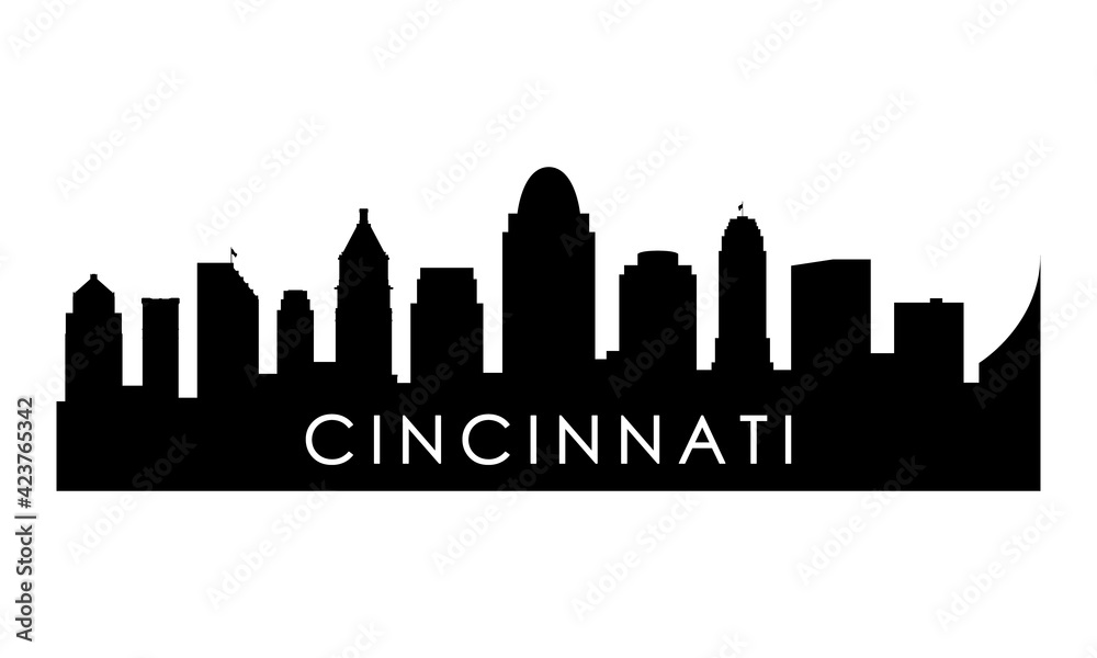 Cincinnati skyline silhouette. Black Cincinnati city design isolated on ...