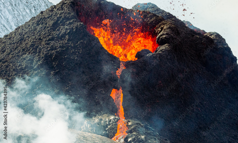 GELDINGADALUR, ICELAND. Erupting Fagradalsfjall volcano, 52 km from ...