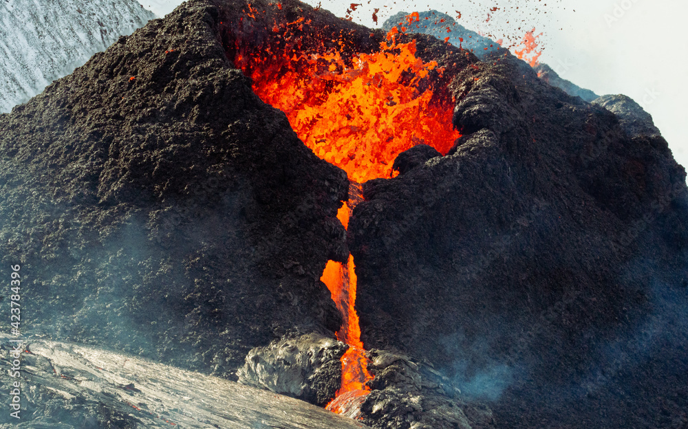 GELDINGADALUR, ICELAND. Erupting Fagradalsfjall volcano, 52 km from ...