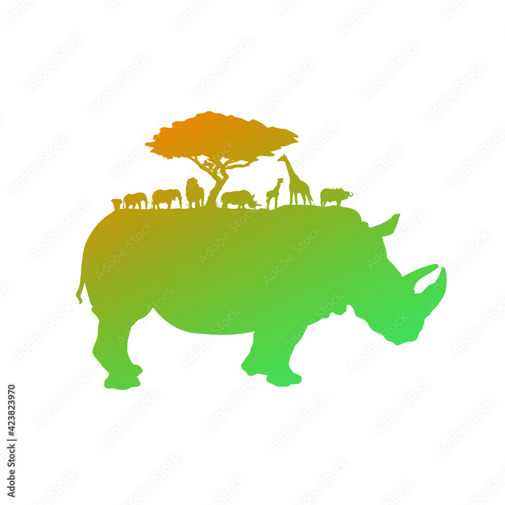 Rhino Illustration African Safari. Silhouette Clip Art Vector African ...